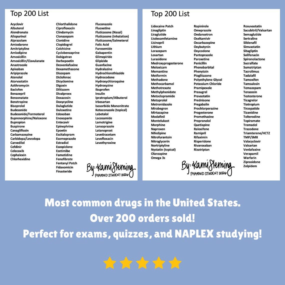 Top 200 Drug Flashcards | Pharmacy | Medicine | Nursing | Students - Etsy