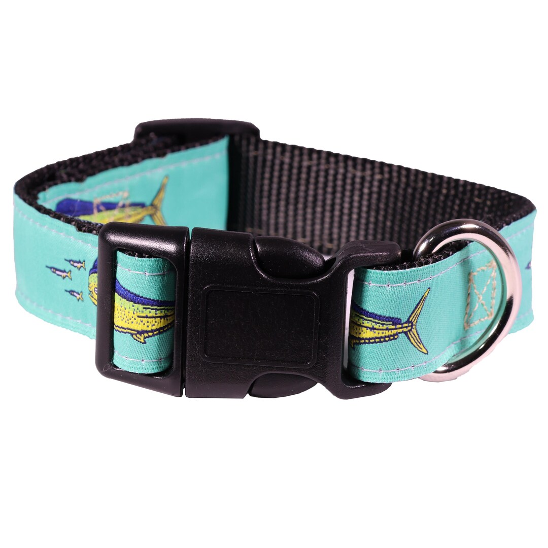 Solivisk Seafoam Bull Dolphin & Bait Fish Dog Collar, Mahi Mahi ...