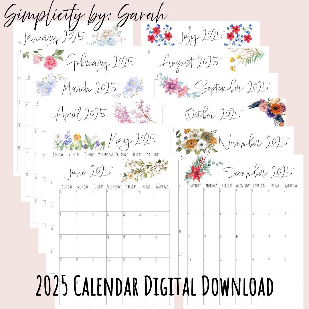 2025 Printable Calendar Etsy