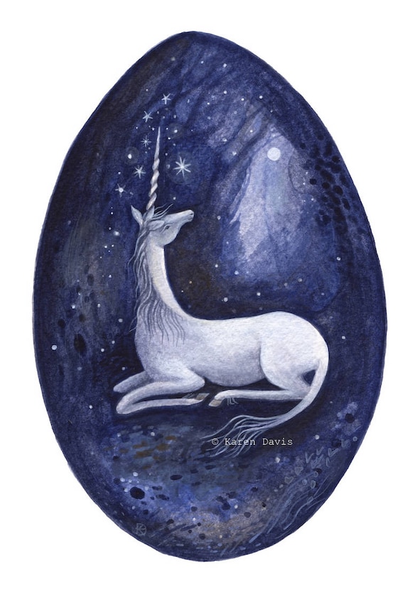 The Quiet Glade/ Moonlight Unicorn/ Art print by Karen Davis | Etsy