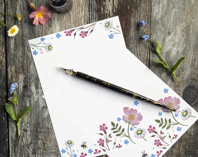 Writing Paper Design. 'DIGITAL DOWNLOAD' PDF File. Flowers and Bee - Etsy