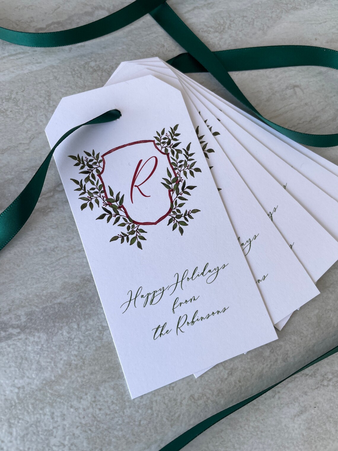 Monogram Holiday Crest Gift Tag Set of 12 Personalized Berry - Etsy