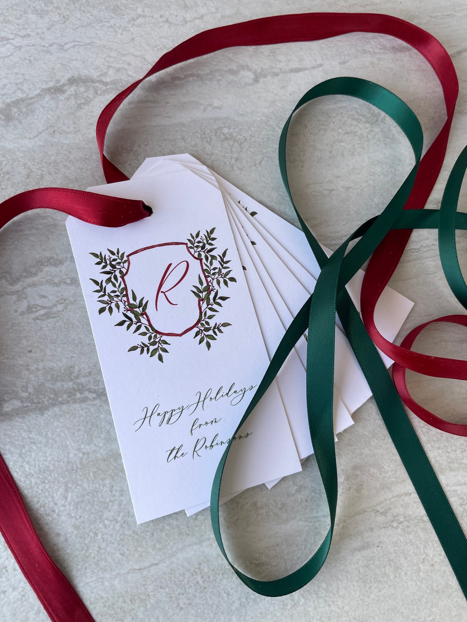 Monogram Holiday Crest Gift Tag Set of 12 Personalized Berry - Etsy