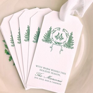 Christmas Trees Ribbon & Crest Monogram Holiday Gift Tag Set of 24 - Etsy