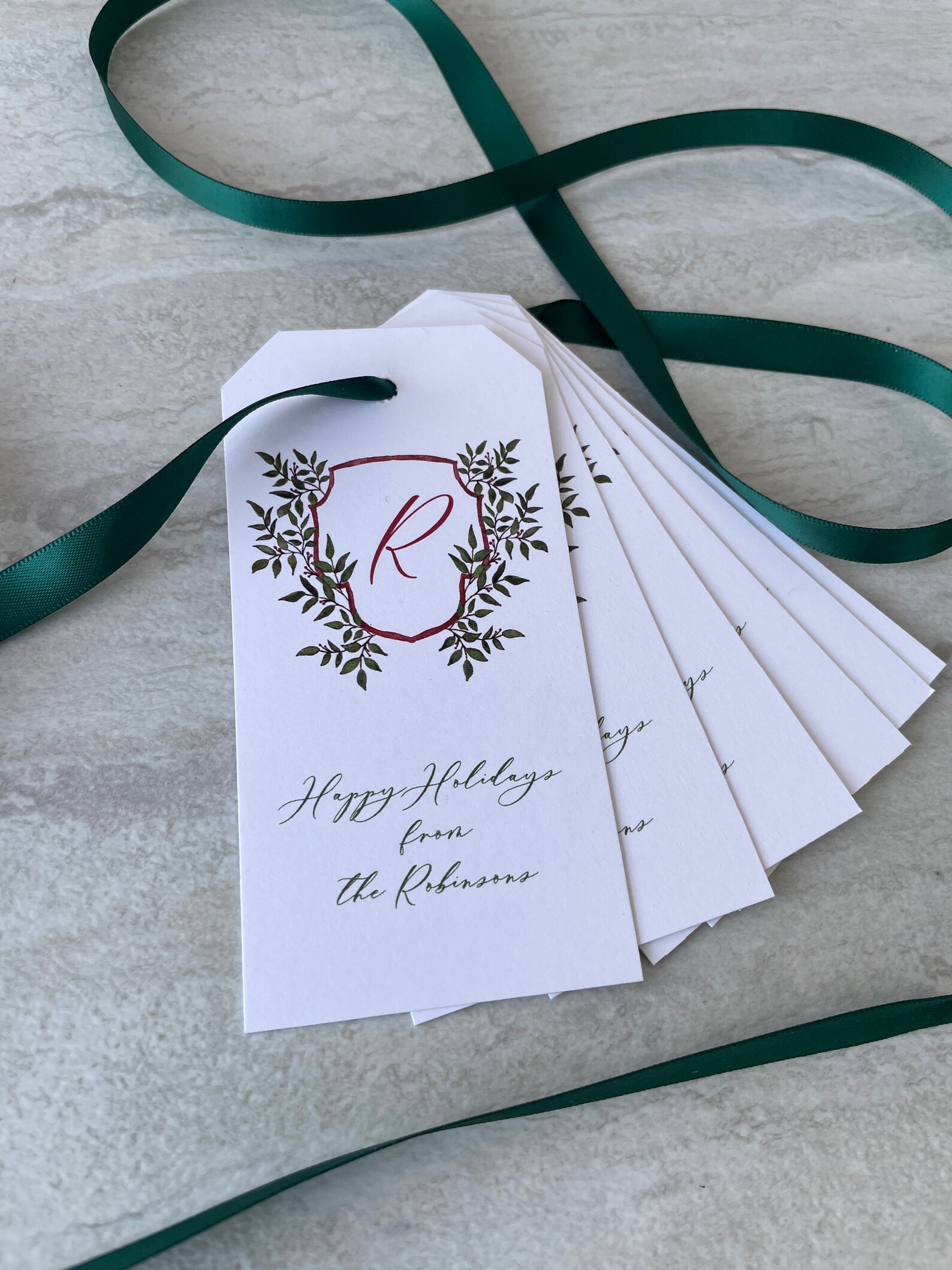 Monogram Holiday Crest Gift Tag Set of 12 Personalized Berry - Etsy