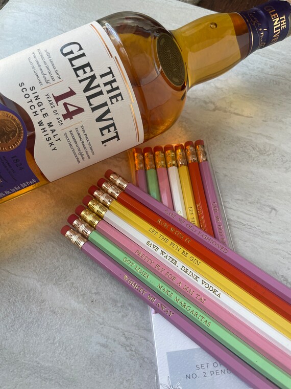 Happy Hour Pencil Set Spirits and Cocktail set of 7 Pencil Gift Set ...
