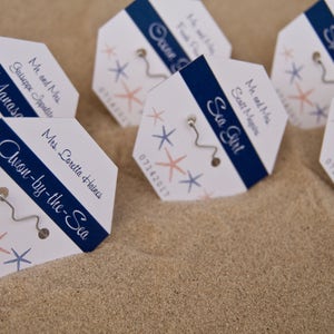 Beach Badge Wedding Place Cards | Beach Tag Starfish Escort Cards ...