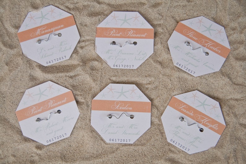 Beach Badge Wedding Place Cards Beach Tag Starfish Escort - Etsy