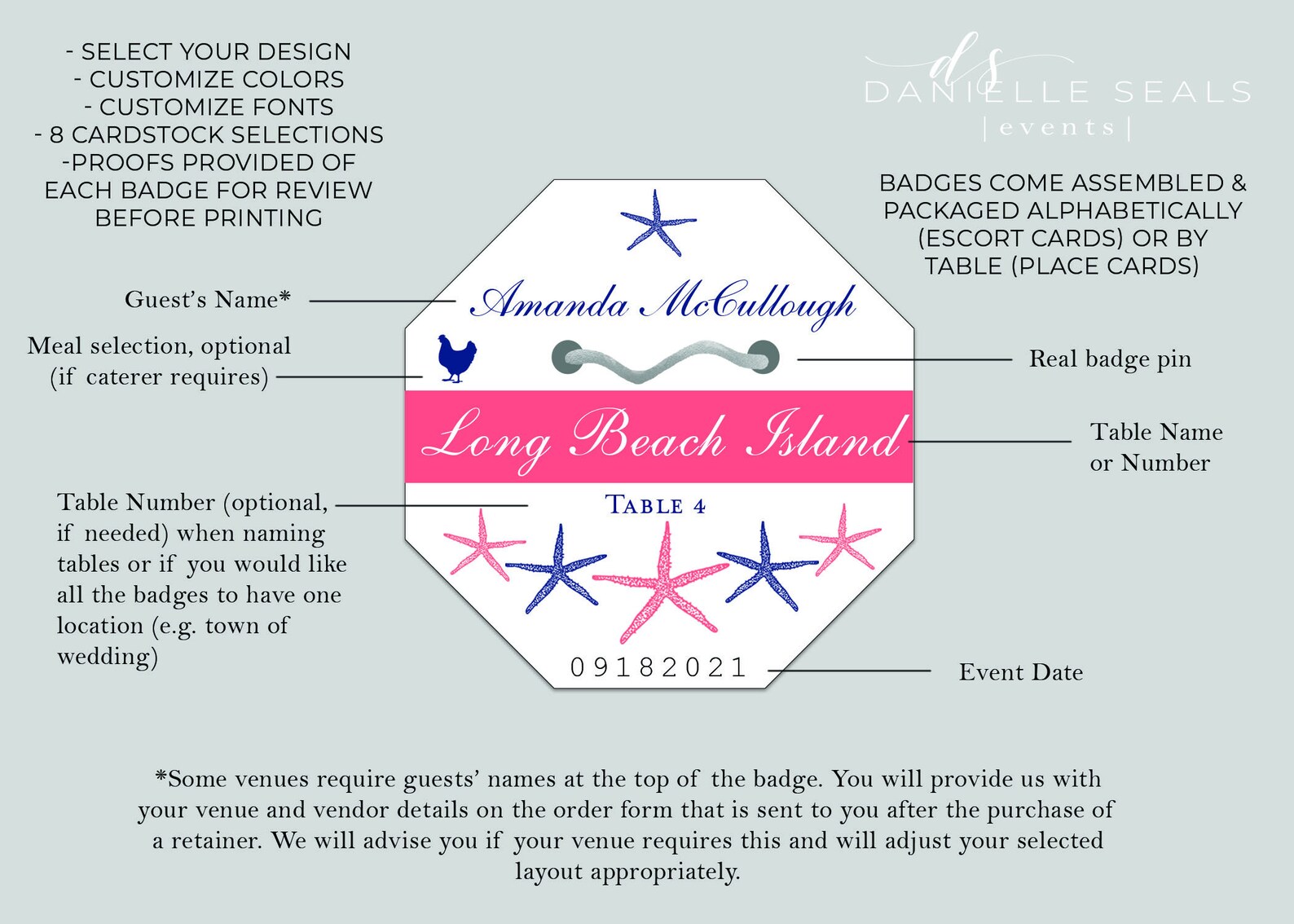 Jersey Shore Beach Badge Starfish Slate Blue Wedding Place - Etsy