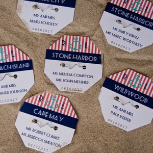 Beach Badge Wedding Place Cards | Beach Tag Anchor Escort Cards ...
