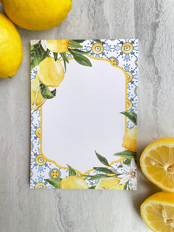 Lemon Notepad 5x7” 50 sheets Yellow Lemon Mediterranean Tile Note Pad ...