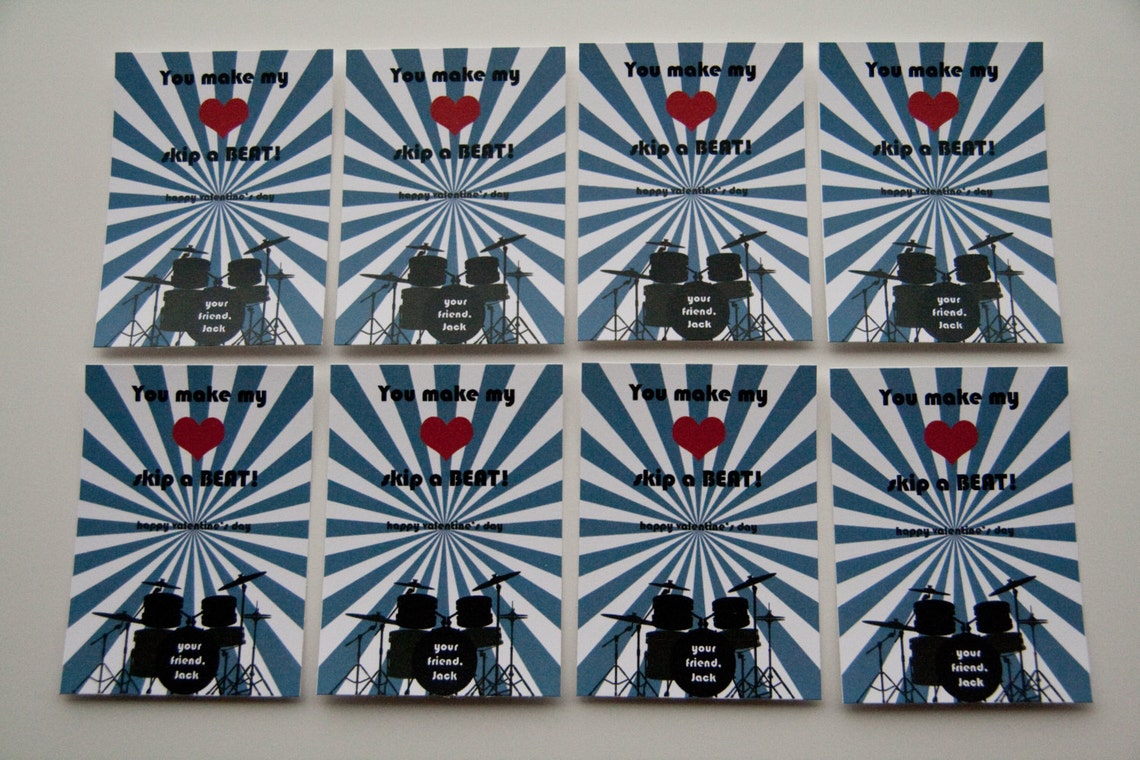 Drum Music Valentine's Day Card Class Valentines Set of 16 | Etsy