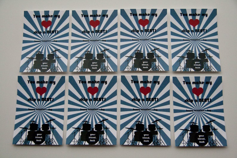 Drum Music Valentine's Day Card Class Valentines Set of 16 | Etsy