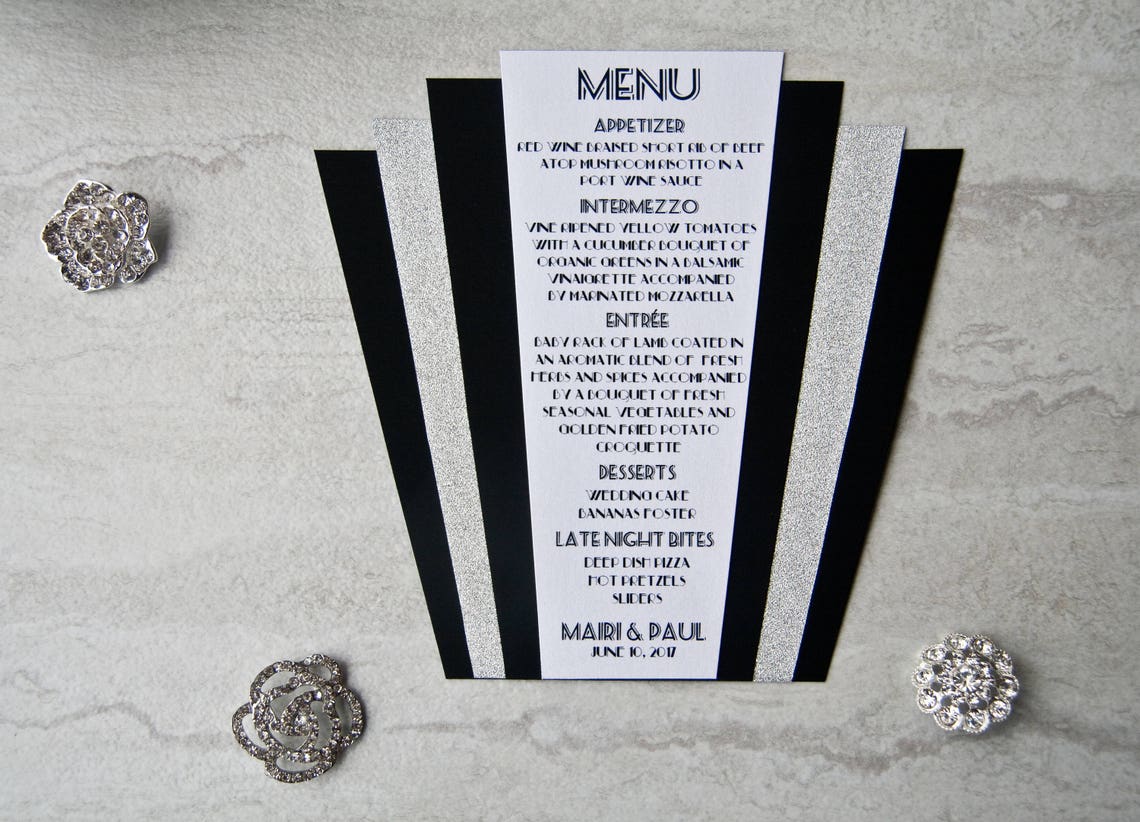 Art Deco Wedding Menu Formal Black Tie Wedding Menus - Etsy