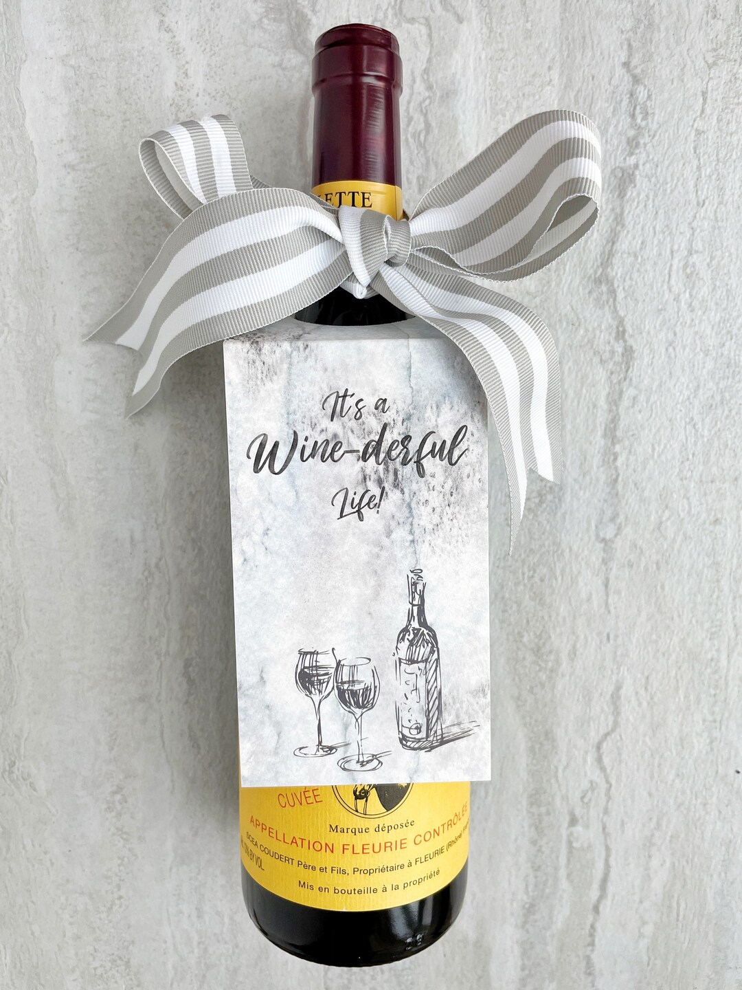 Wine-derful Life Gift Tag Set: Wine Bottle Sketch With Ribbon - Etsy