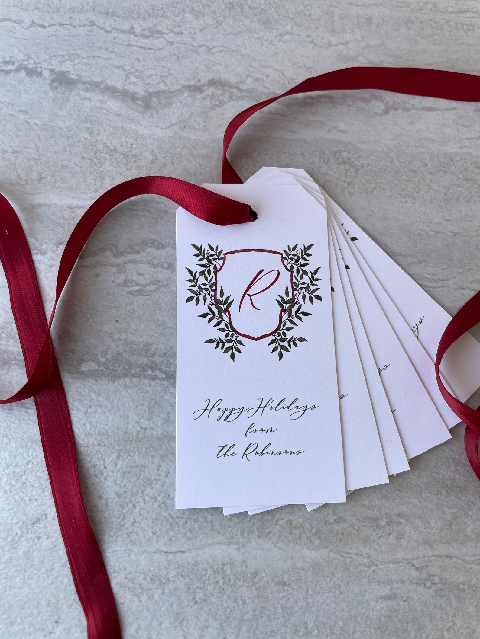 Monogram Holiday Crest Gift Tag Set of 12 Personalized Berry - Etsy