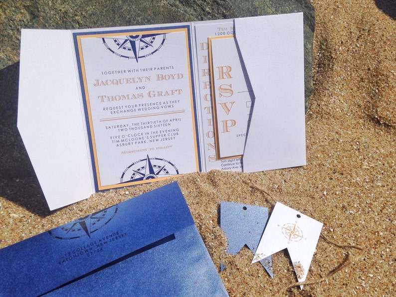 Nautical Compass Wedding Pocketfold Invitation Deposit - Etsy