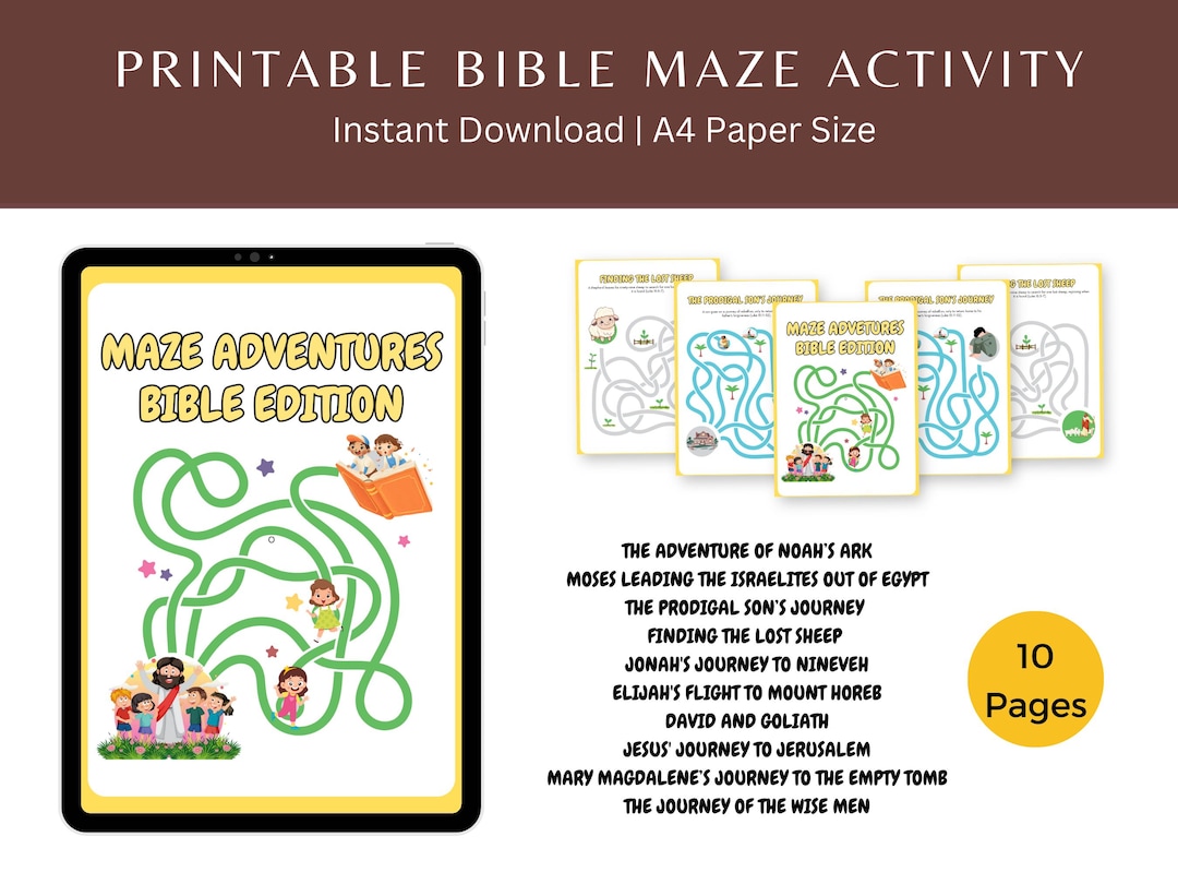 Printable Bible Maze Activity, Maze Adventure Bible Edition, 10 Unique ...