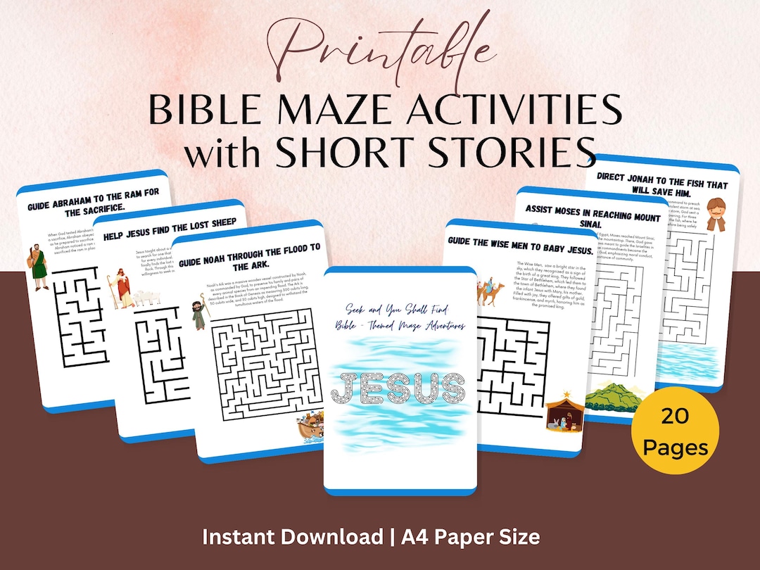 Printable Bible Maze Activities - 20 Short Story Mazes for Kids, 20 ...