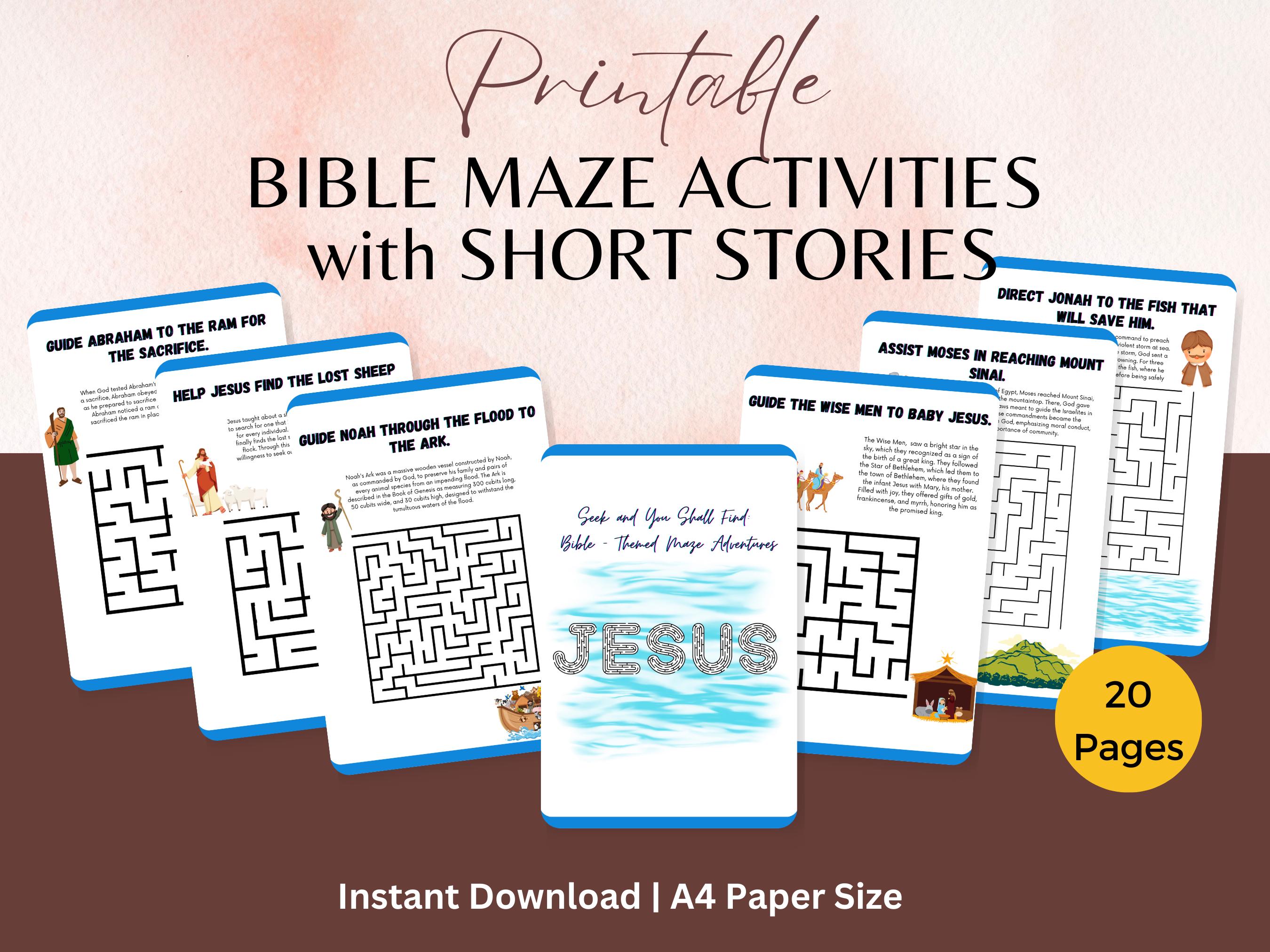 Printable Bible Maze Activities - 20 Short Story Mazes for Kids, 20 ...