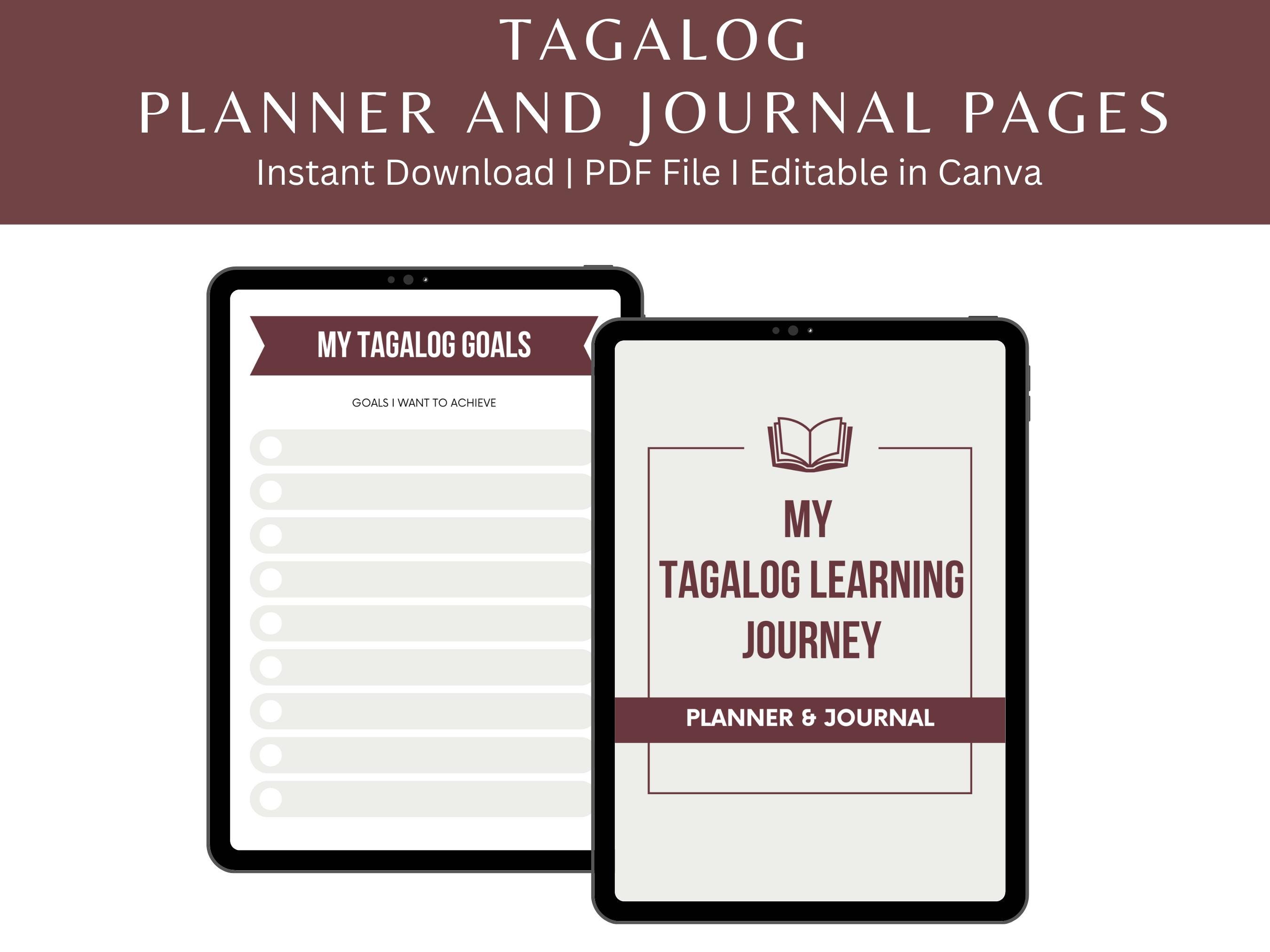 Tagalog Journal and Planner, Learning Tagalog Journal, Tagalog Planner ...