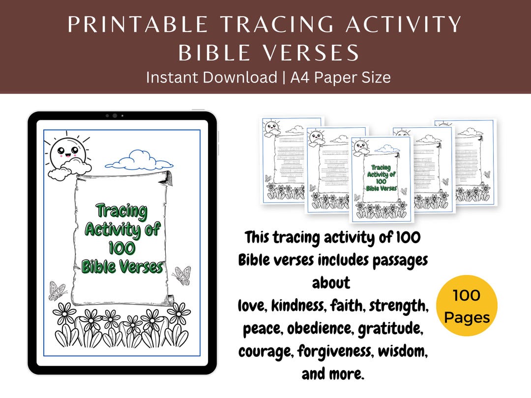 100 Bible Verses Tracing Activity - Faith & Inspiration for Kids ...