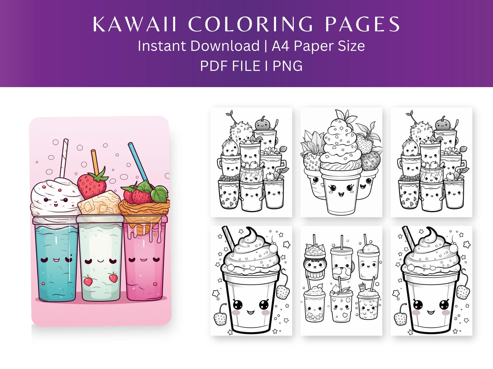 40 Cute Kawaii Coloring Pages for Kids, Sweet Treats Kawaii Coloring ...