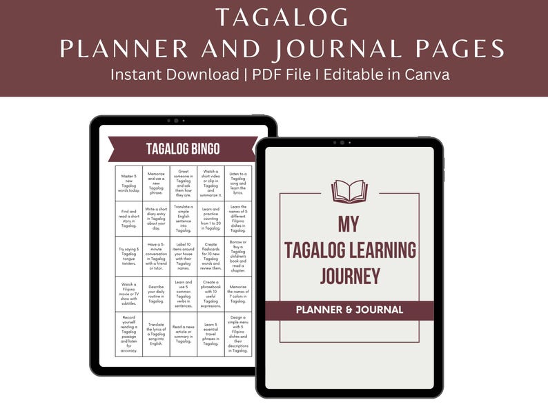Tagalog Journal and Planner, Learning Tagalog Journal, Tagalog Planner ...
