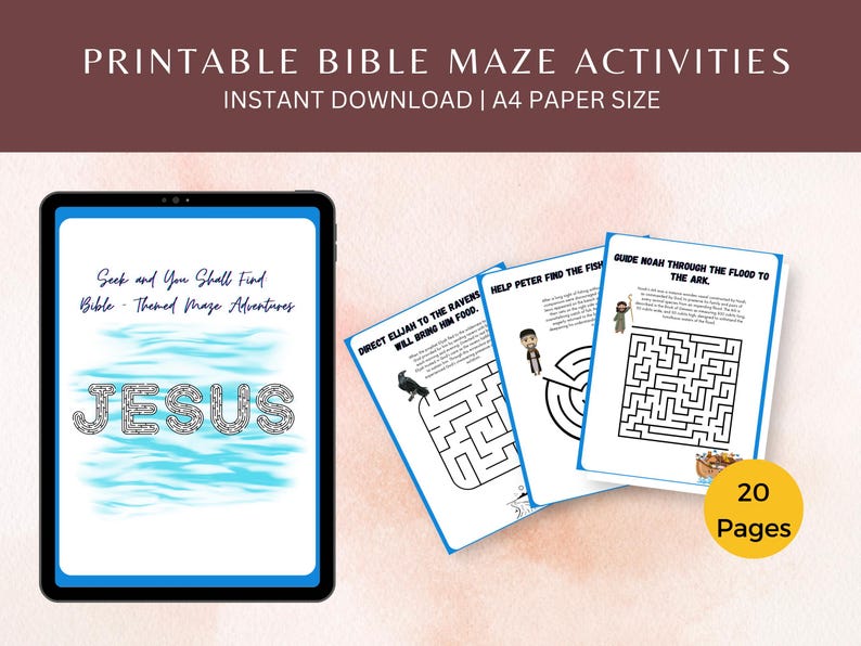 Printable Bible Maze Activities - 20 Short Story Mazes for Kids, 20 ...