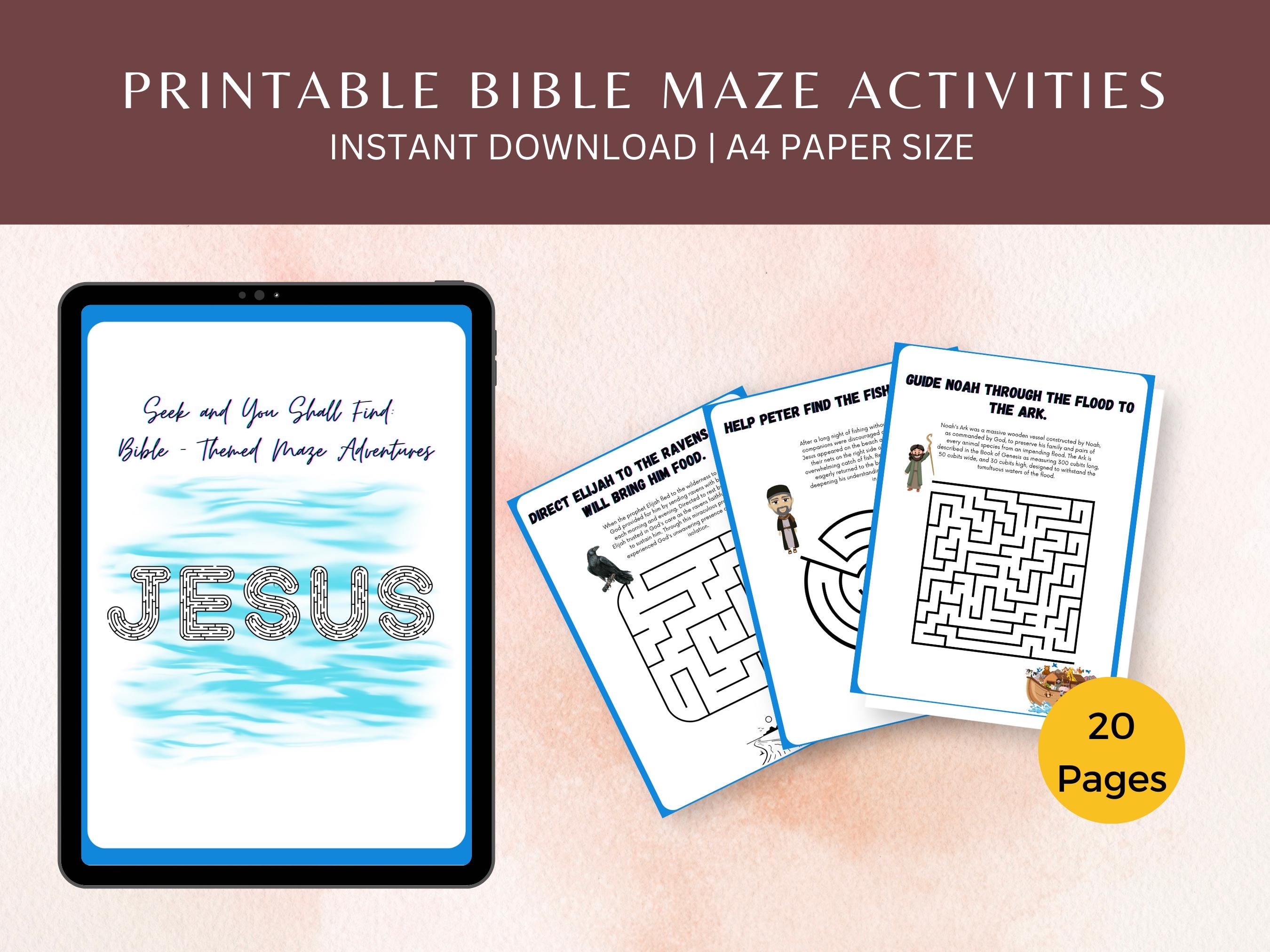 Printable Bible Maze Activities - 20 Short Story Mazes for Kids, 20 ...