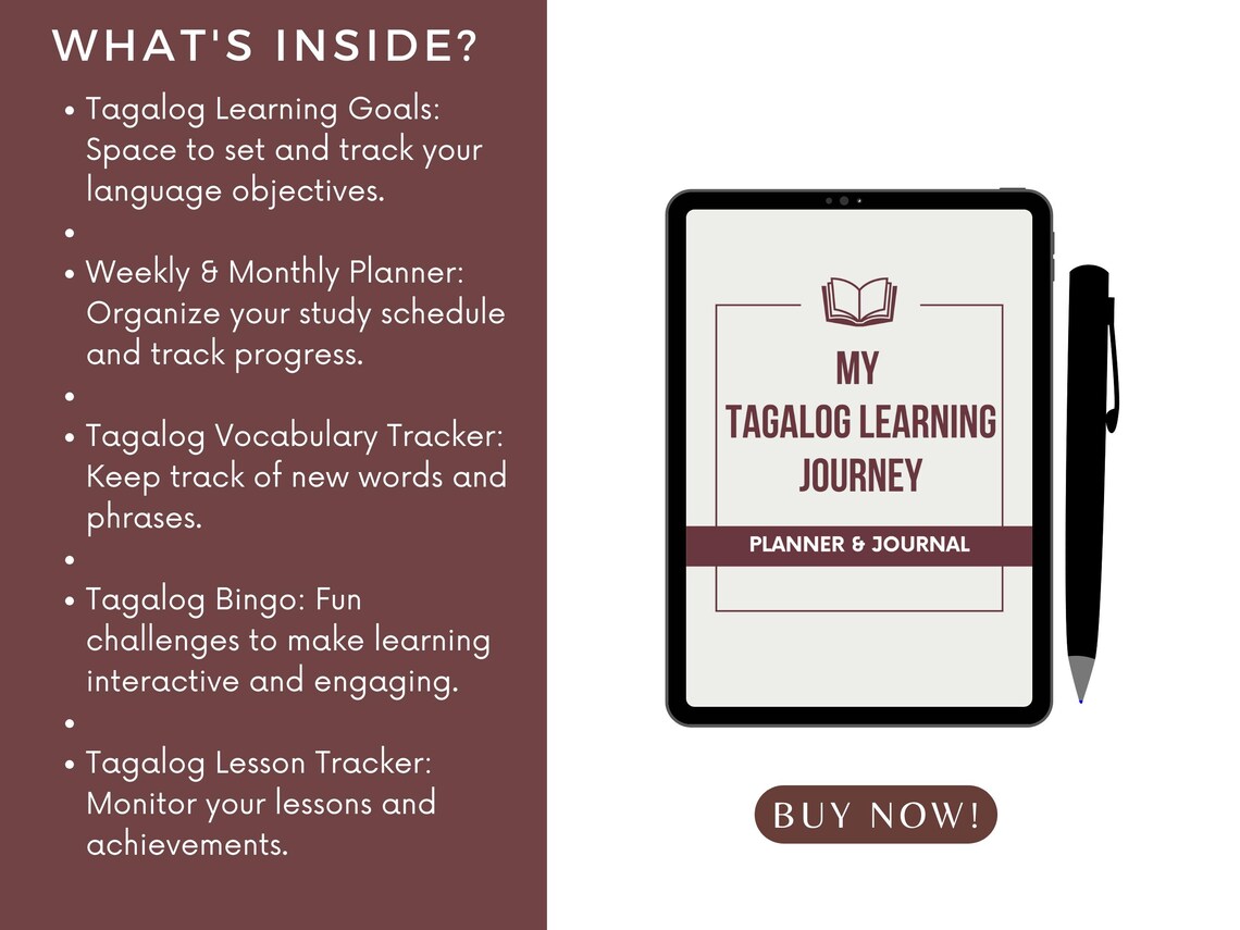 Tagalog Journal and Planner, Learning Tagalog Journal, Tagalog Planner ...