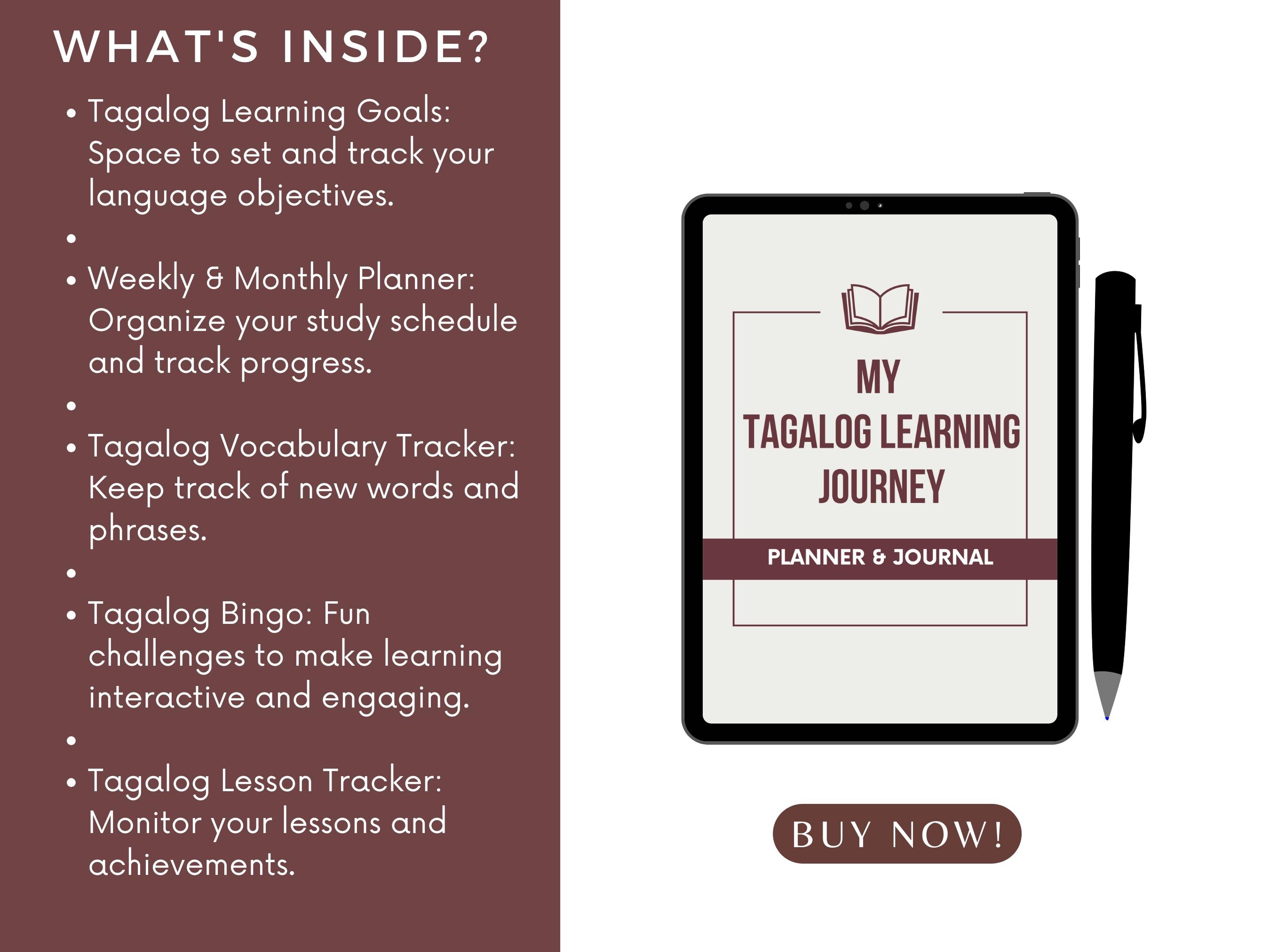Tagalog Journal and Planner, Learning Tagalog Journal, Tagalog Planner ...