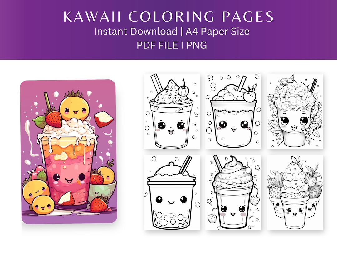 40 Cute Kawaii Coloring Pages for Kids, Sweet Treats Kawaii Coloring ...
