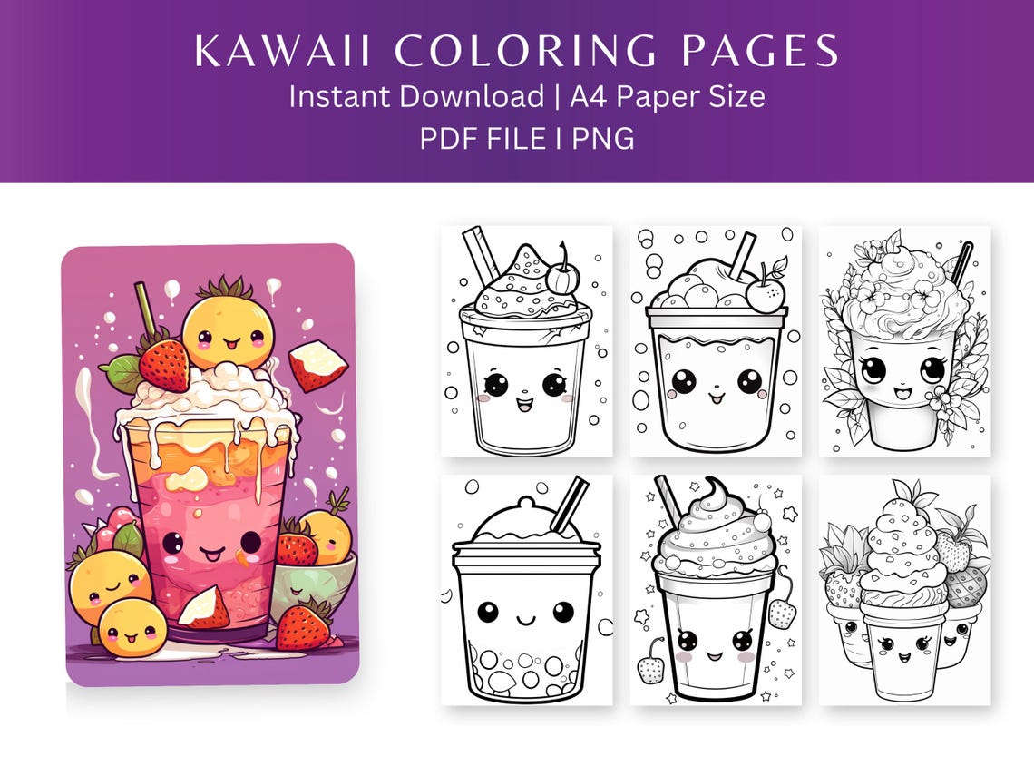40 Cute Kawaii Coloring Pages for Kids, Sweet Treats Kawaii Coloring ...