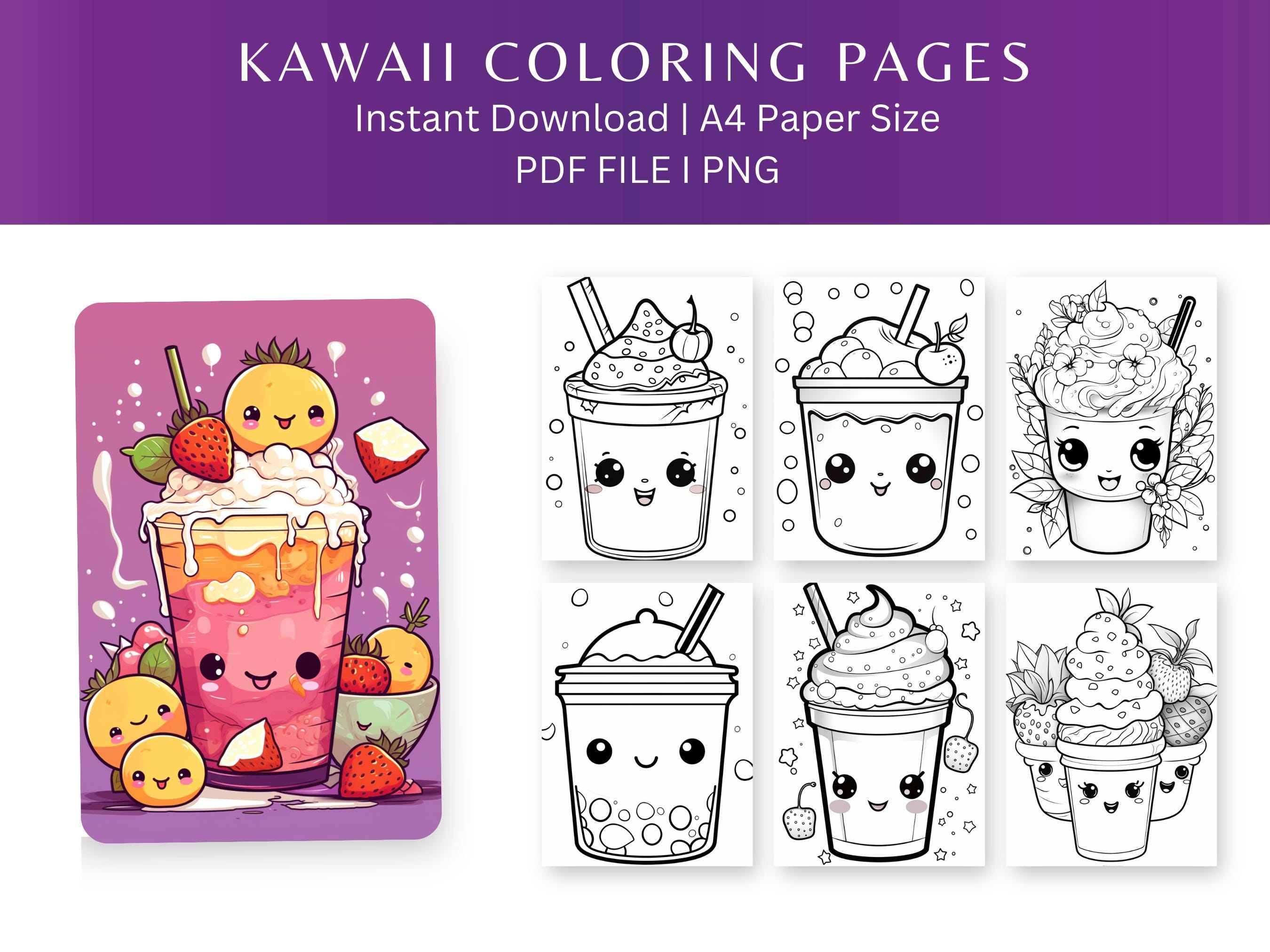40 Cute Kawaii Coloring Pages for Kids, Sweet Treats Kawaii Coloring ...