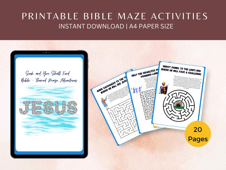 Printable Bible Maze Activities - 20 Short Story Mazes for Kids, 20 ...