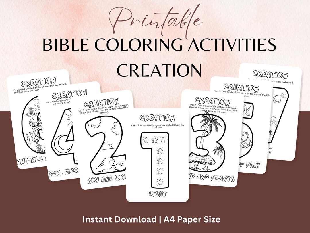 Bible Creation Coloring Pages - Printable Activities Bundle, Religious ...