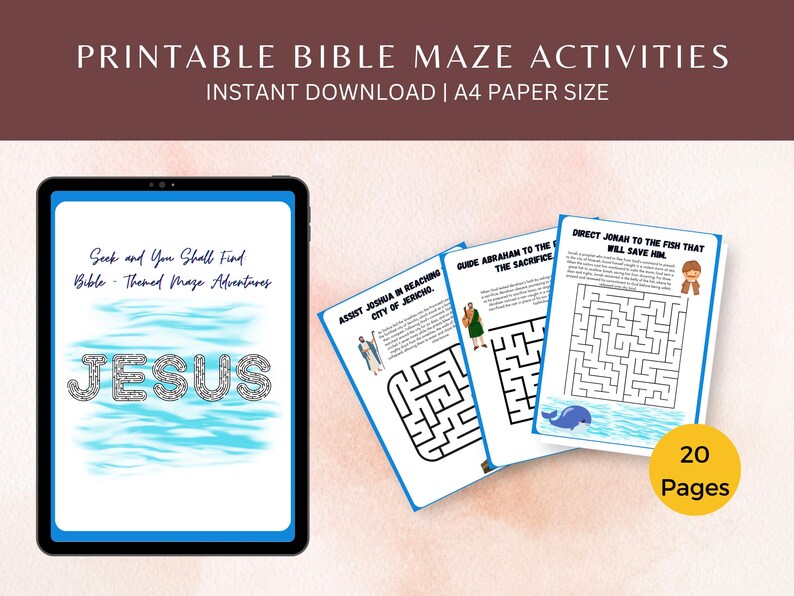 Printable Bible Maze Activities - 20 Short Story Mazes for Kids, 20 ...