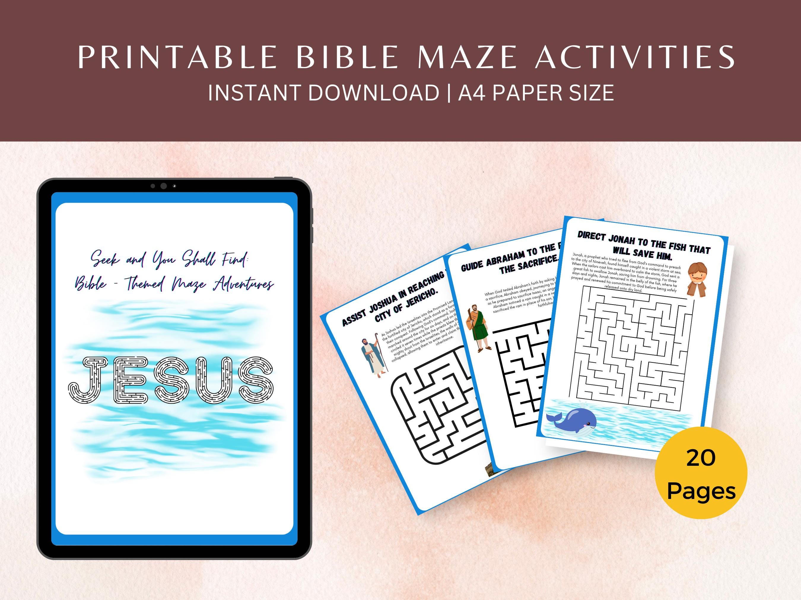 Printable Bible Maze Activities - 20 Short Story Mazes for Kids, 20 ...