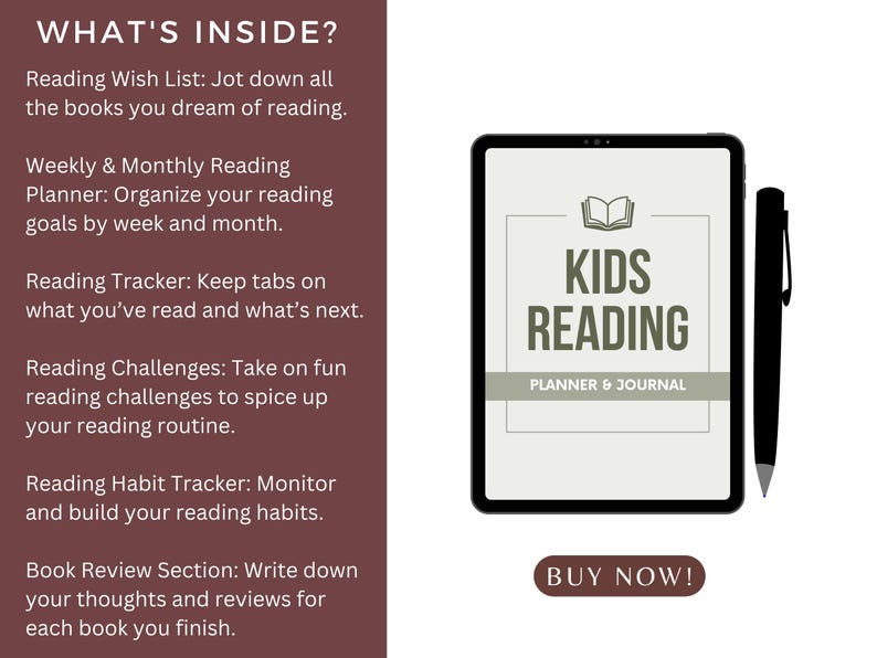 Kids Reading Planner and Journal, Kids Reading Log, Kids Reading ...