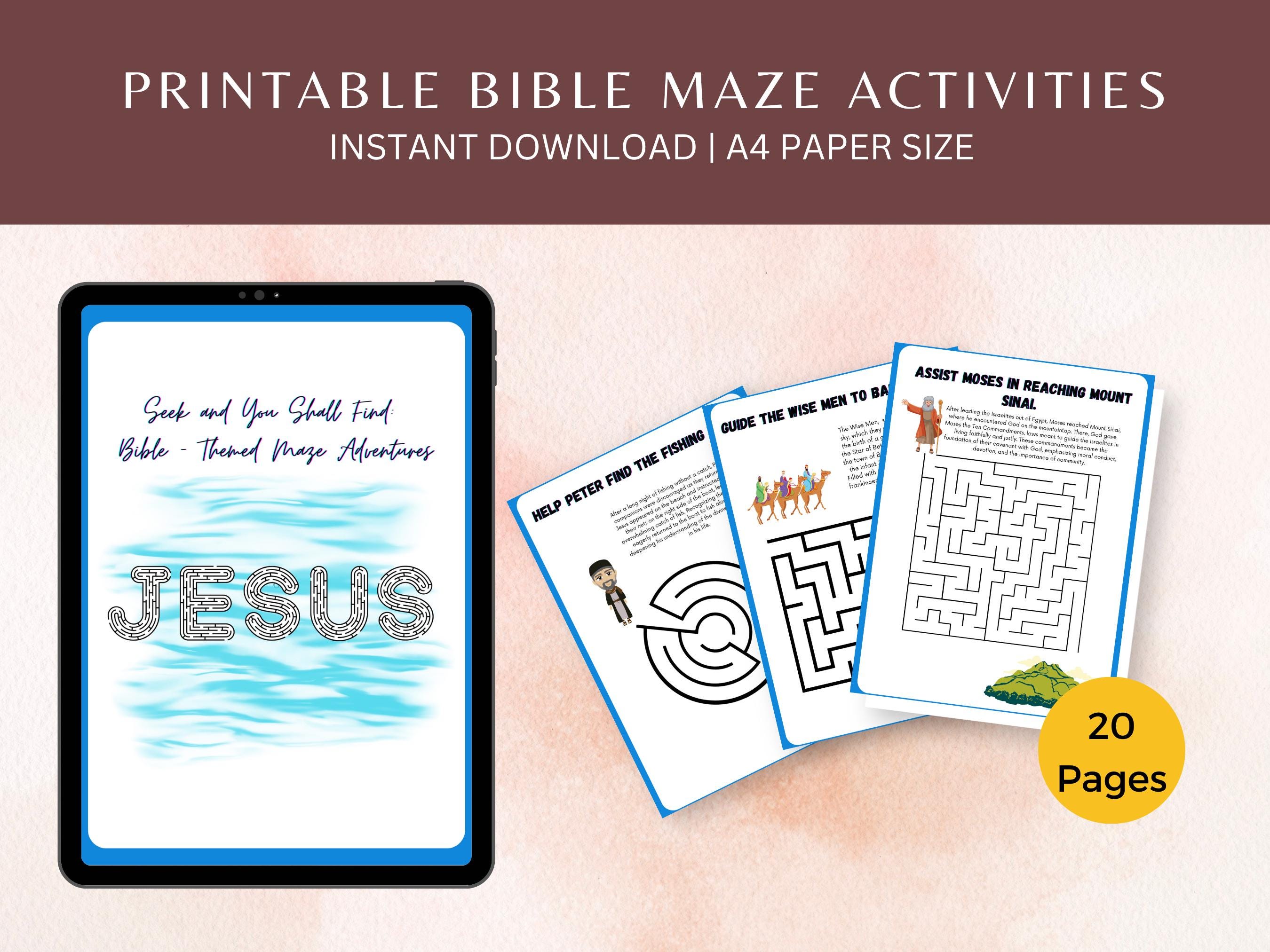Printable Bible Maze Activities - 20 Short Story Mazes for Kids, 20 ...