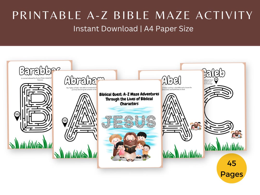 A-Z Bible Character Mazes - 45 Printable Pages for Kids, Interactive A ...