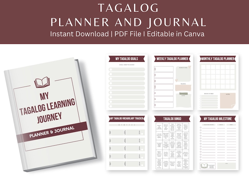 Tagalog Journal and Planner, Learning Tagalog Journal, Tagalog Planner ...
