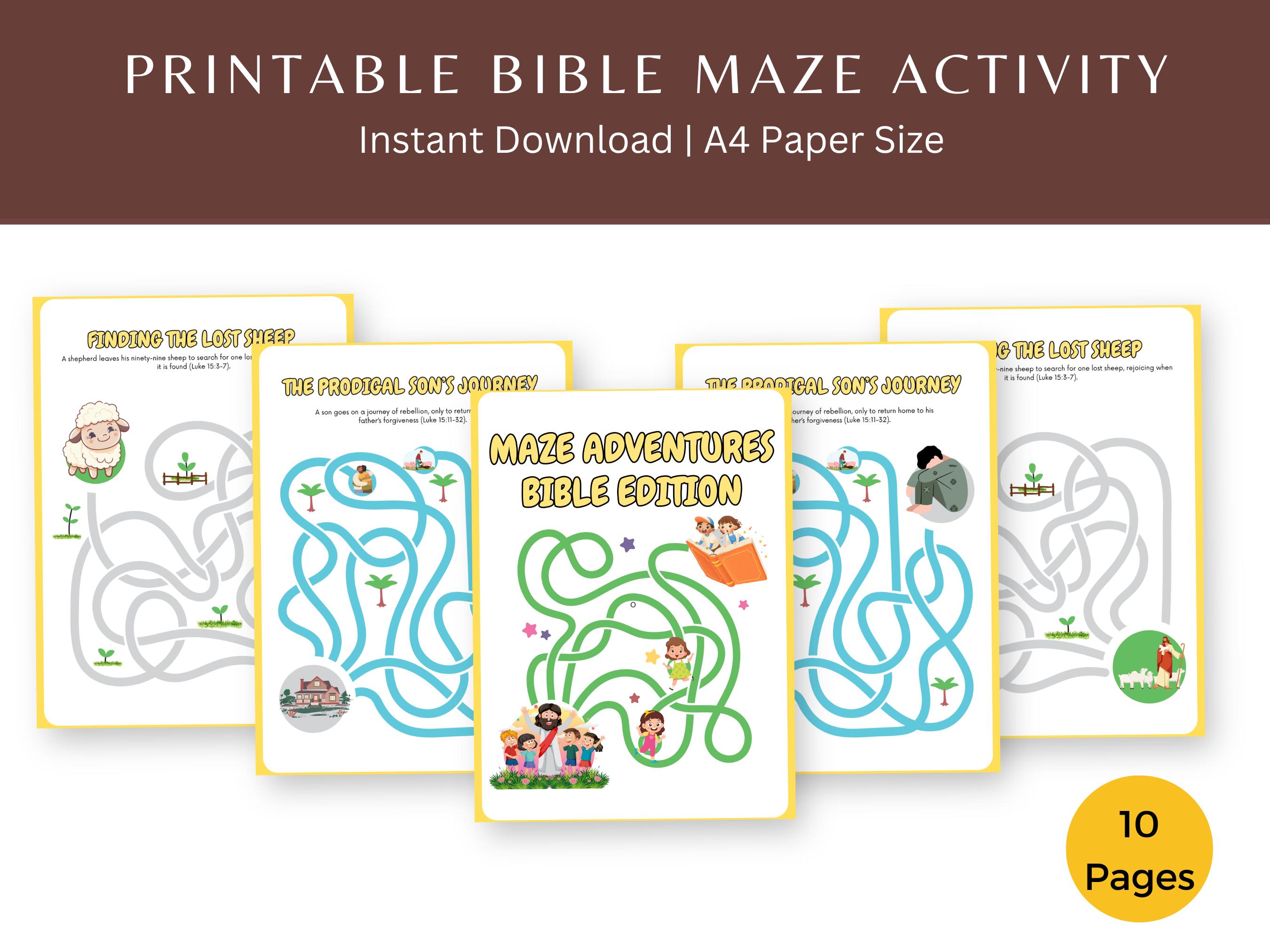 Printable Bible Maze Activity, Maze Adventure Bible Edition, 10 Unique ...