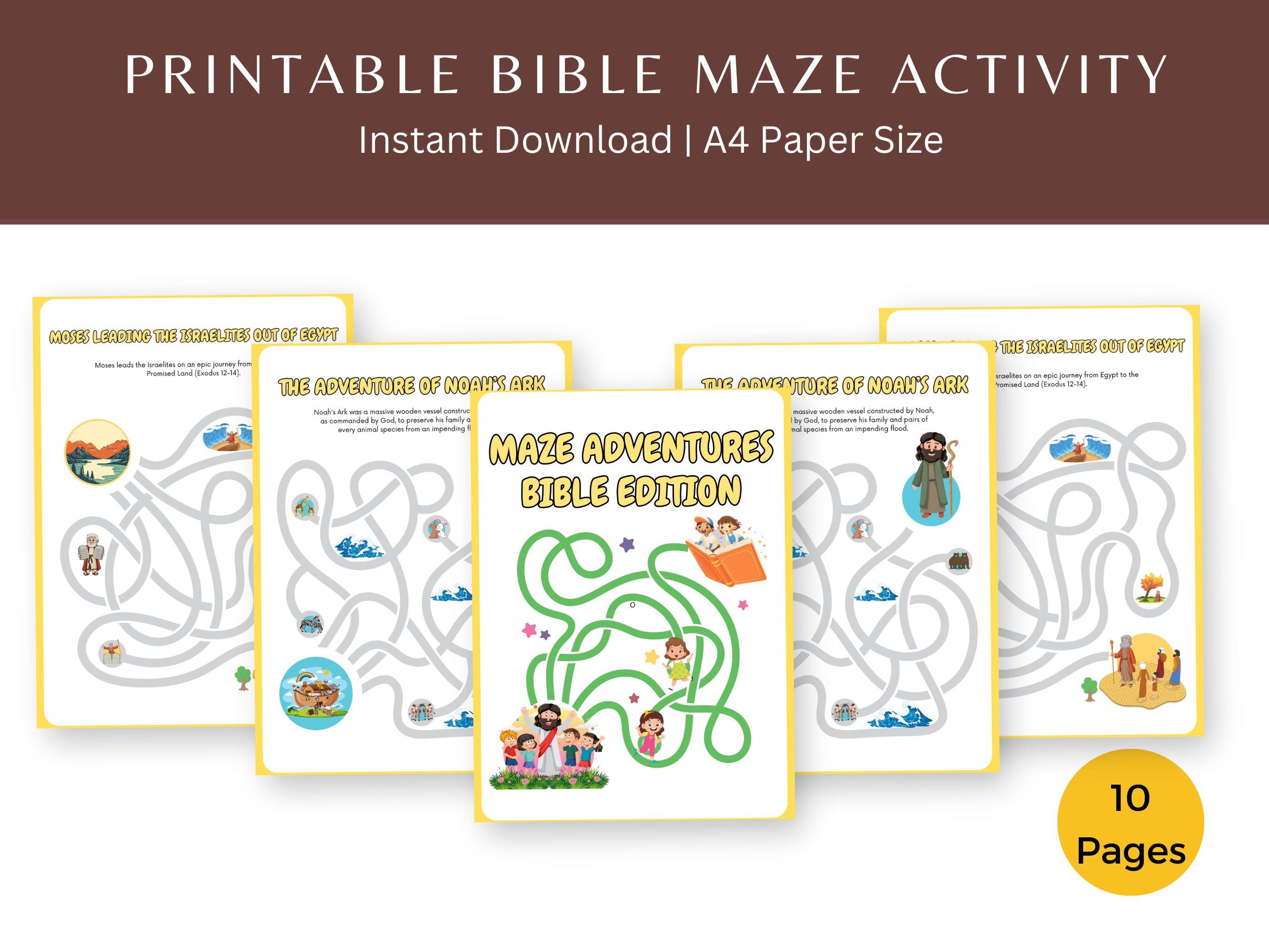 Printable Bible Maze Activity, Maze Adventure Bible Edition, 10 Unique ...