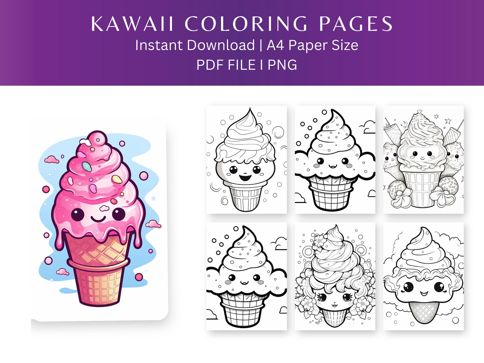 40 Cute Kawaii Coloring Pages for Kids, Sweet Treats Kawaii Coloring ...