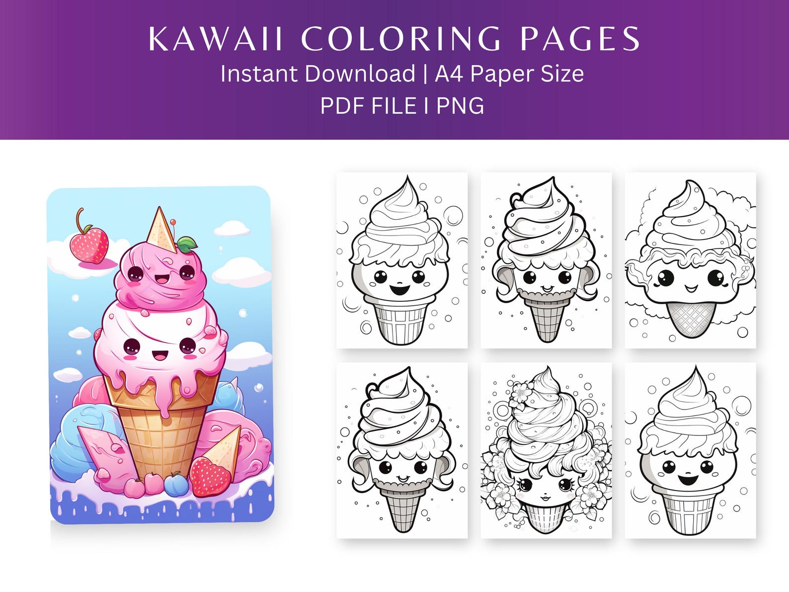 40 Cute Kawaii Coloring Pages for Kids, Sweet Treats Kawaii Coloring ...