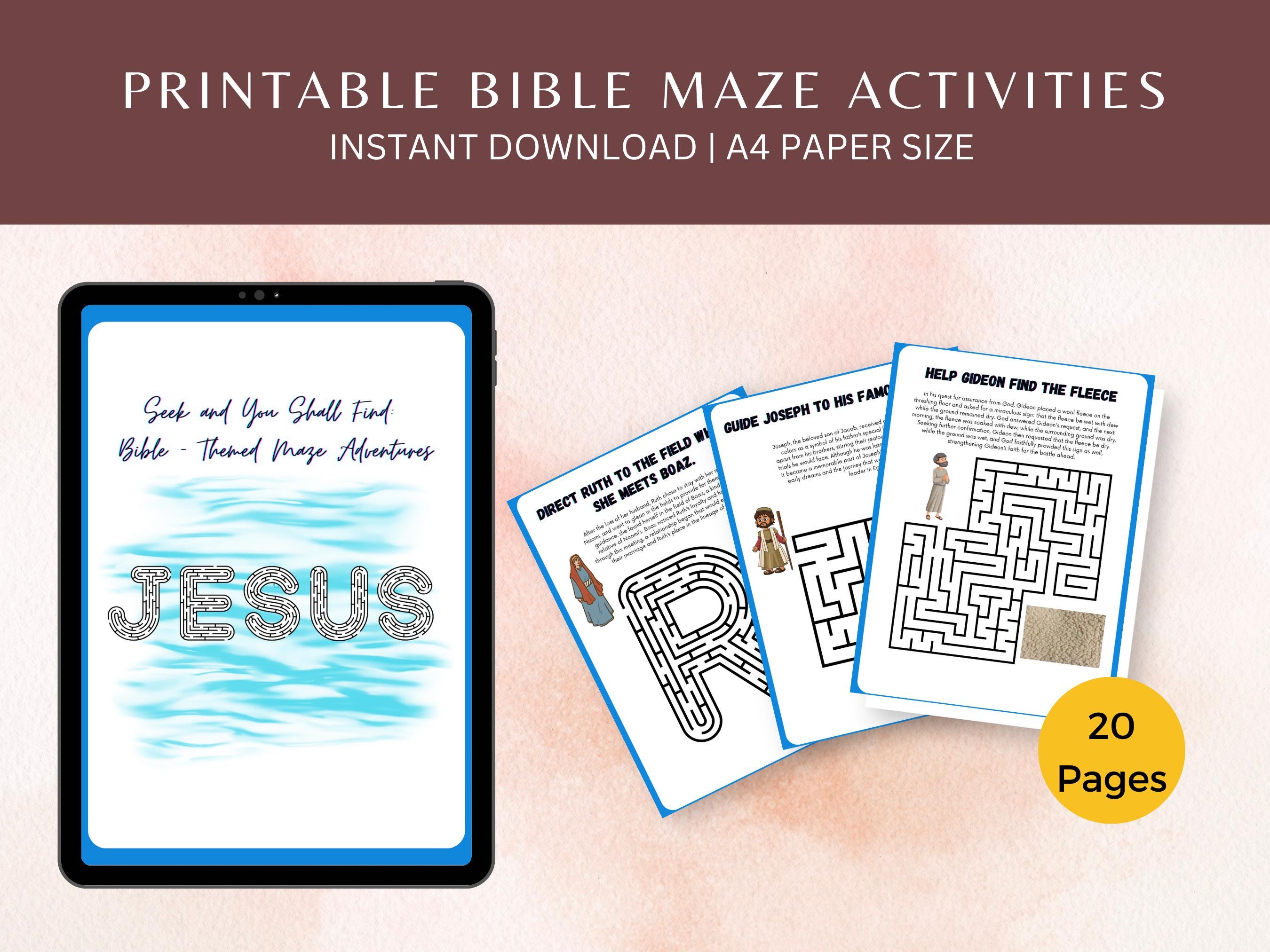 Printable Bible Maze Activities - 20 Short Story Mazes for Kids, 20 ...