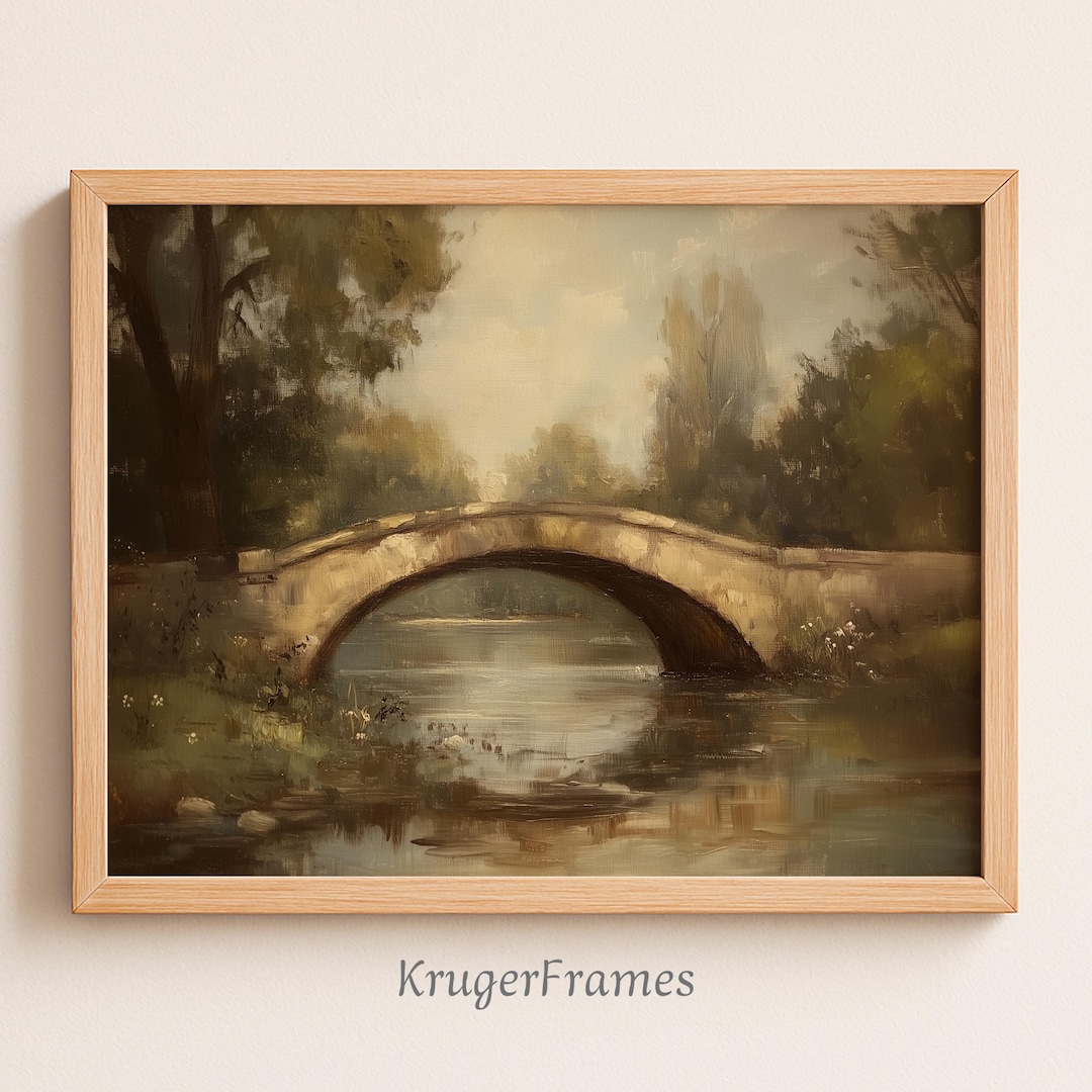 Stone Bridge River Landscape Print Vintage Cottagecore Wall Art Digital ...