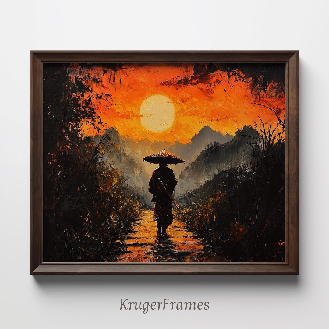 Samurai Warrior Wall Art - Japanese Sunset Print - Feudal Japan Decor ...